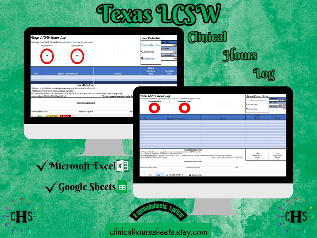 Texas, LCSW Hours Tracker, Clinical Supervision Log for Master Social ...
