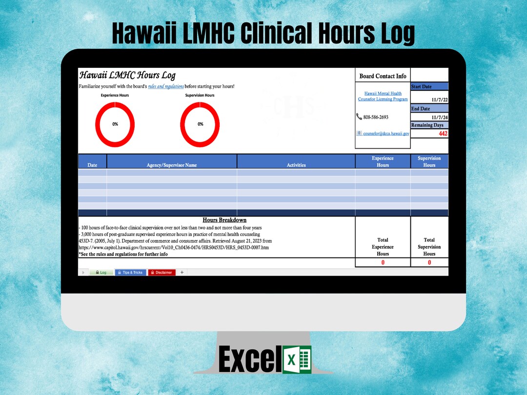 Hawaii LMHC Clinical Hours Log Clinical Supervision Form - Etsy Hawaii LMHC Clinical Hours Log Clinical Supervision Form - Etsy