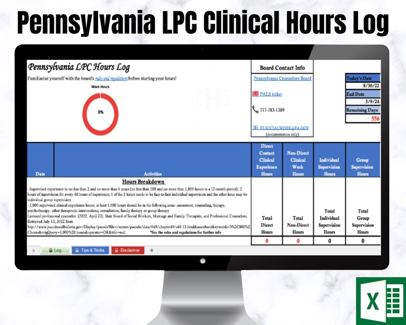 Pennsylvania LPC Clinical Hours Log Supervision Tracker - Etsy