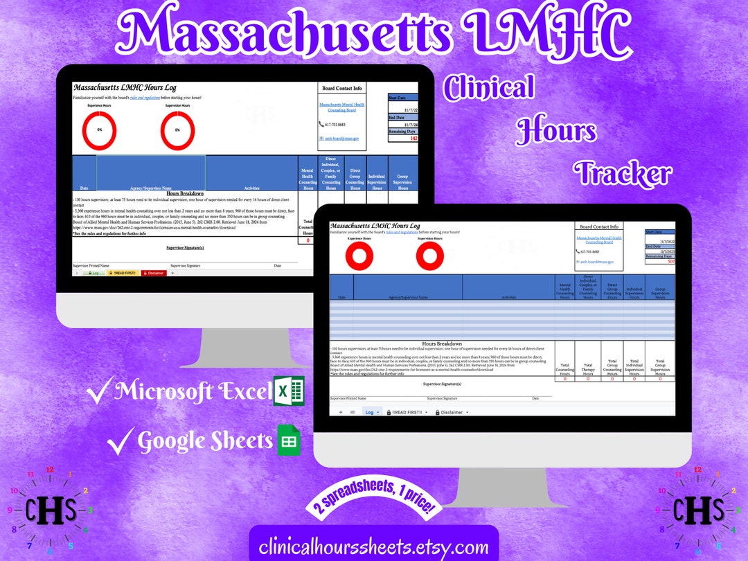Massachusetts LMHC, Clinical Hours Tracker, Supervision Log for ... Massachusetts LMHC, Clinical Hours Tracker, Supervision Log for ...