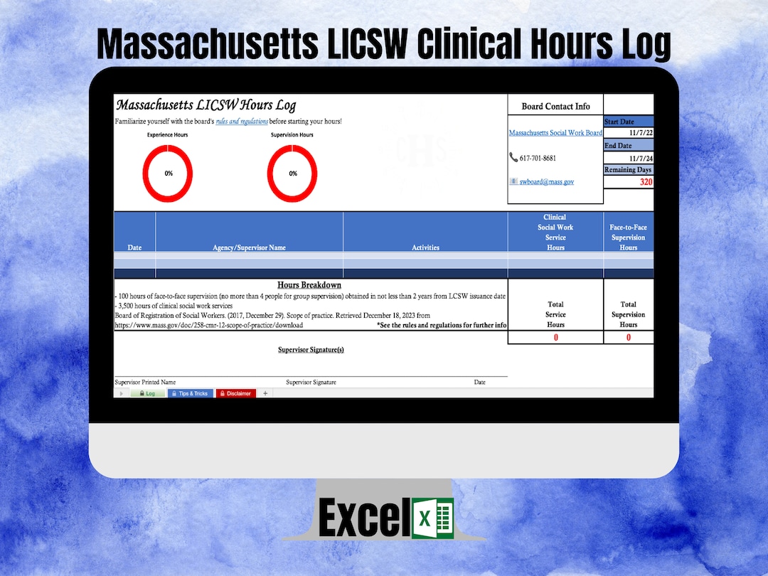 Massachusetts LICSW, Clinical Hours Tracker, Social Work Supervision ...