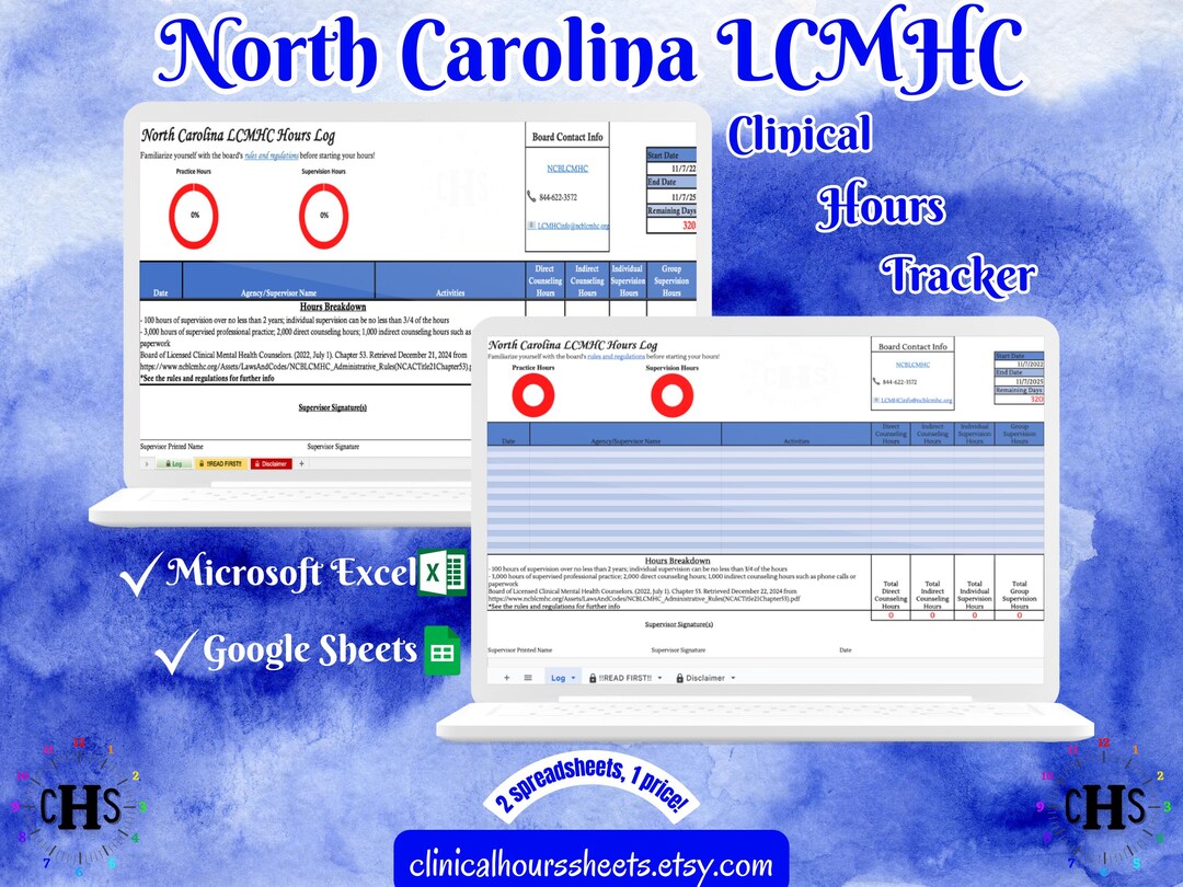 North Carolina LCMHC, Clinical Hours Tracker, Supervision Log for ...