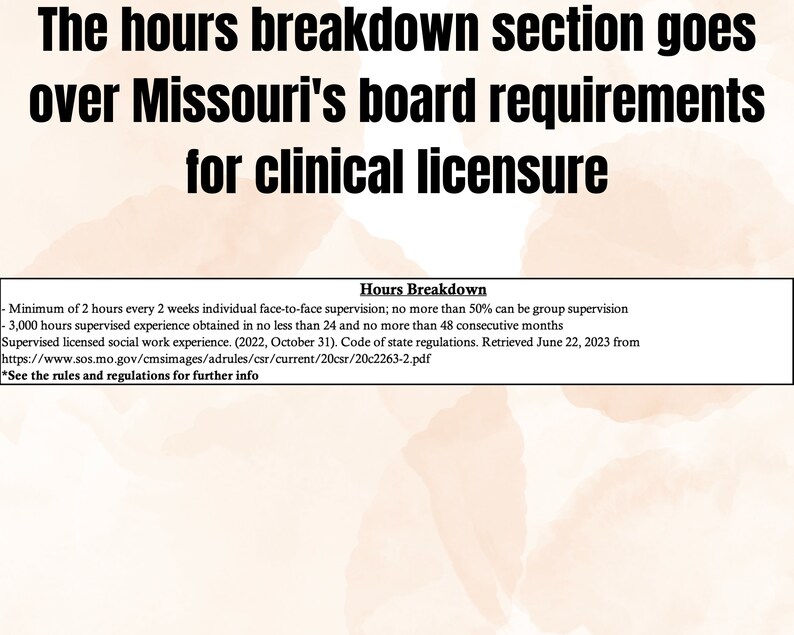 Missouri LCSW Hour Tracker Clinical Hours Log (Instant Download) - Etsy