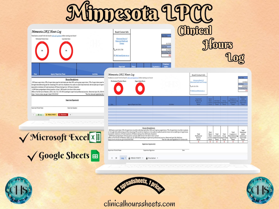 Minnesota LPCC, Clinical Hours Tracker, Supervision Log for Licensed ...