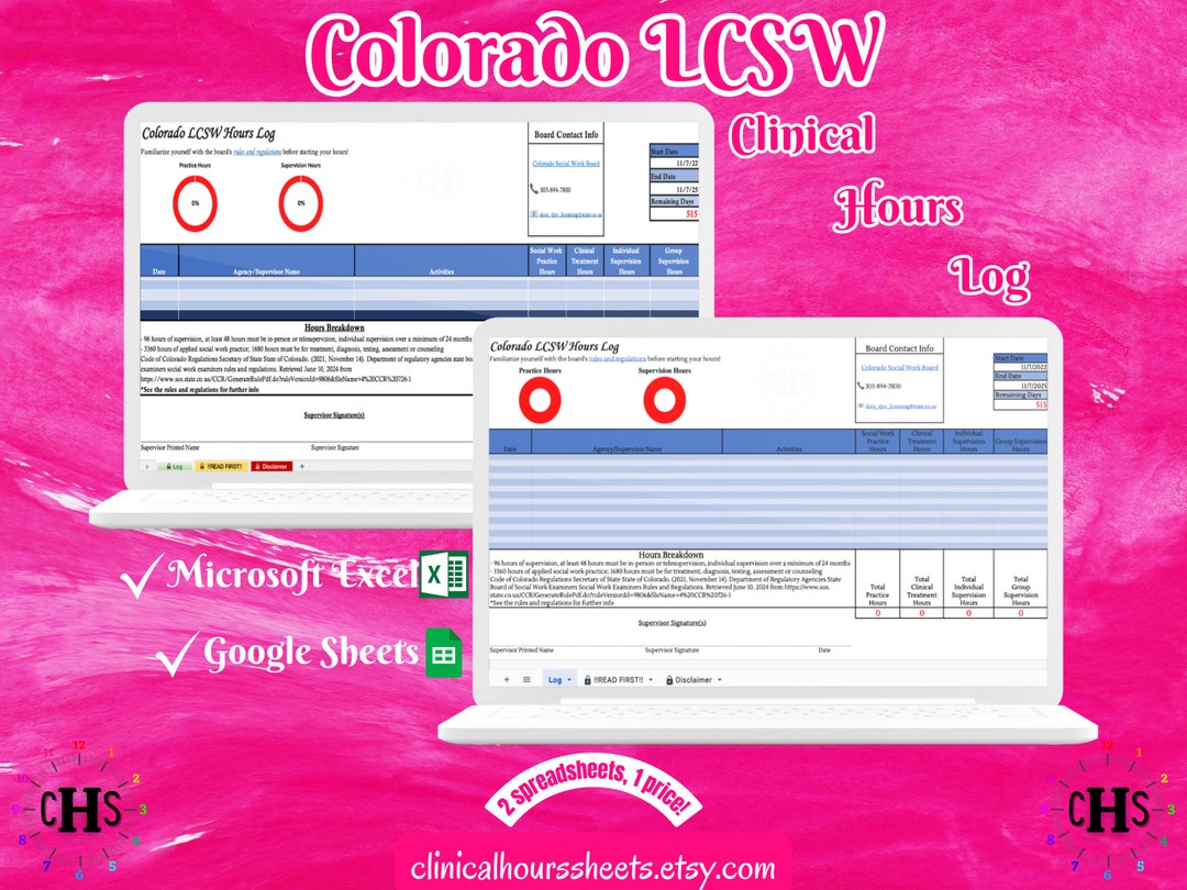 Colorado, LCSW Hours Tracker, Clinical Supervision Form for Master ...