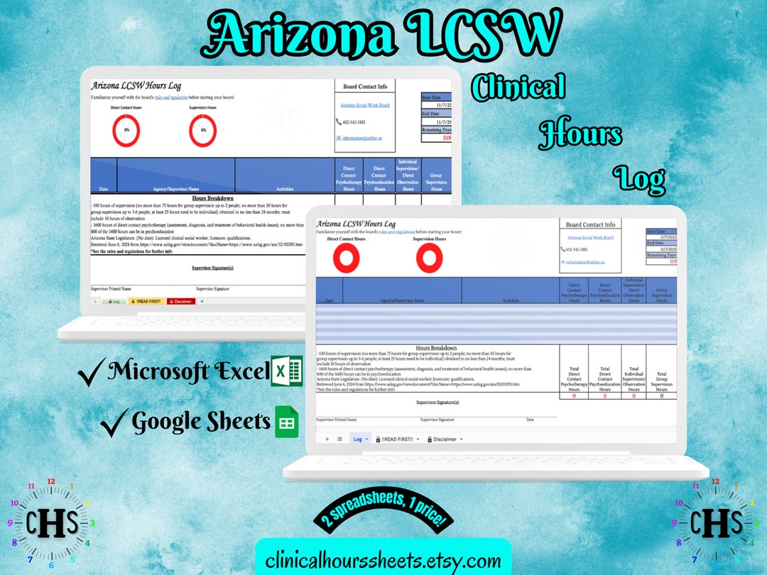 Arizona, LCSW Hours Tracker, Clinical Supervision Form for Master ...