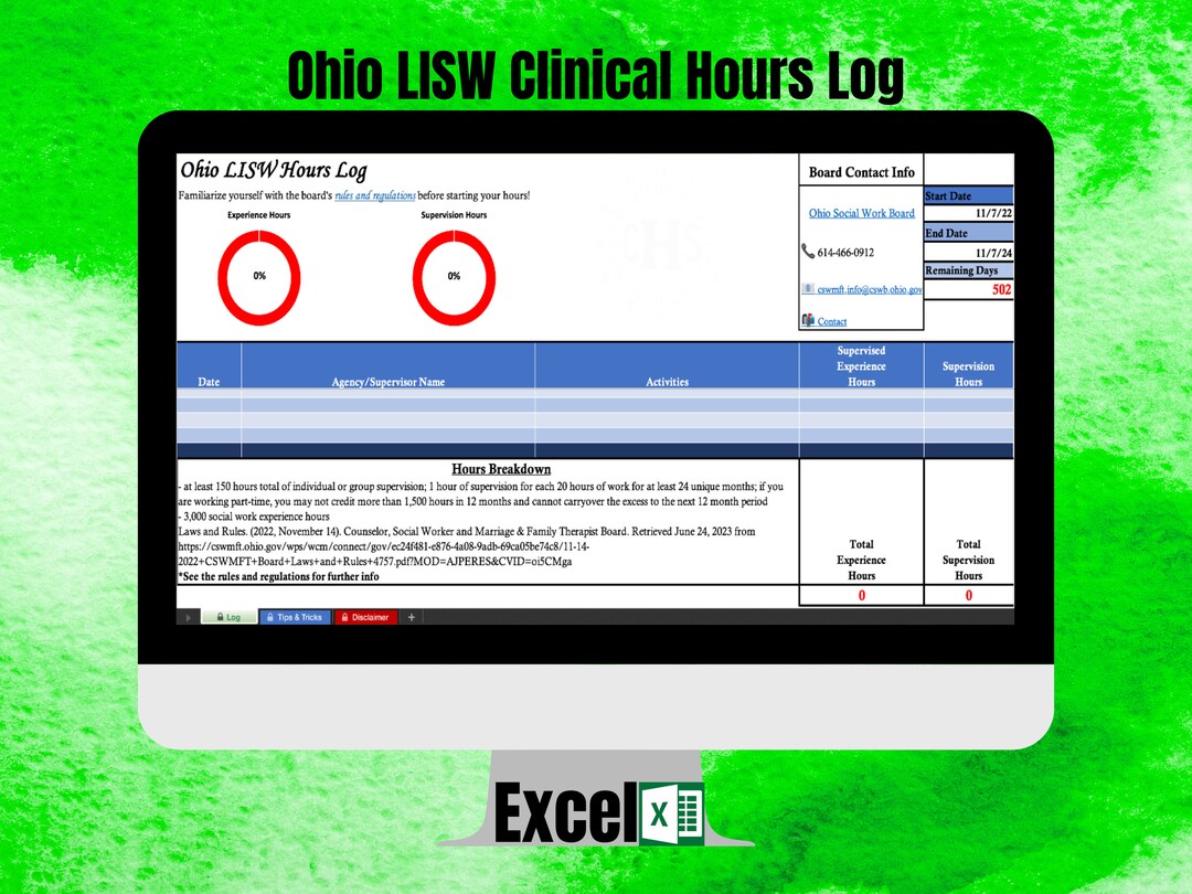 Ohio LISW Clinical Hours Tracker Clinical Supervision Tools - Etsy