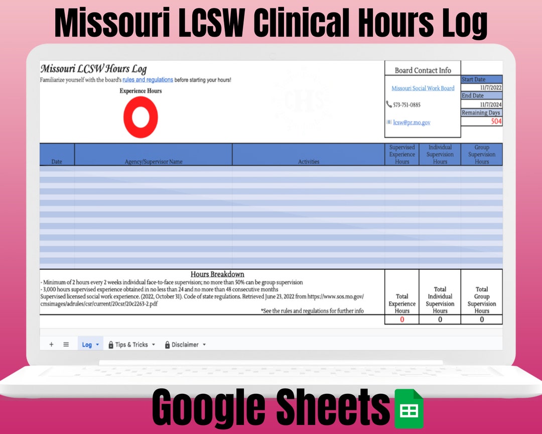 Missouri LCSW Hour Tracker Clinical Hours Log Clinical - Etsy