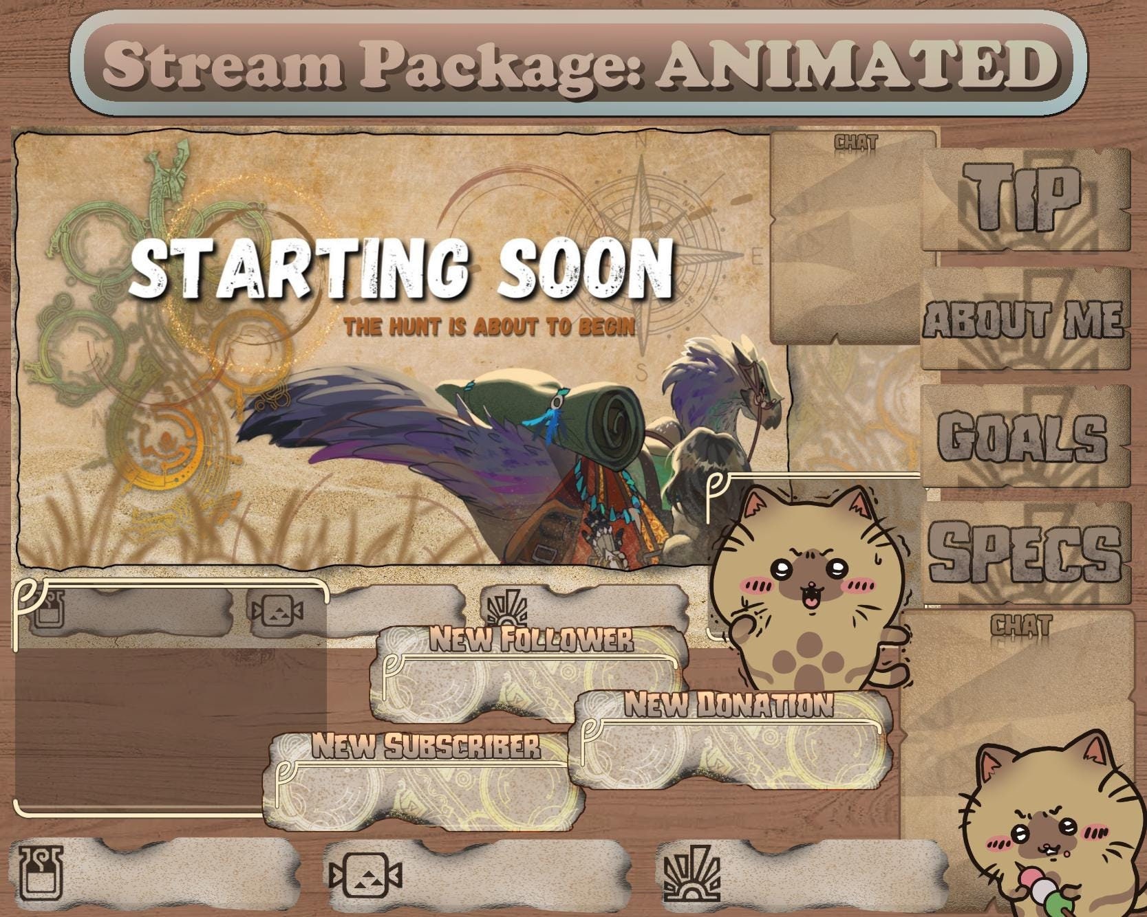 Monster Hunter WILDS Animated Stream Overlay With Palico X Chiikawa ...