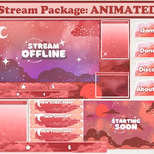 Sunset Red Animated Stream Overlay Package: Clouds and Stars (digital ...