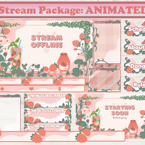 Strawberry Stream Package Twitch / Stream Graphics / Cute / - Etsy