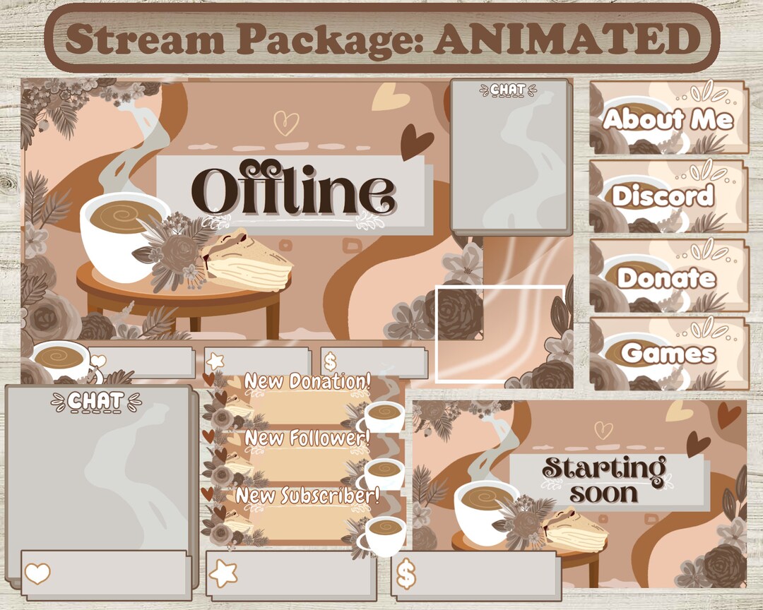 Coffee Cream Animated Stream Overlay for Twitch and Youtube, Aesthetic ...