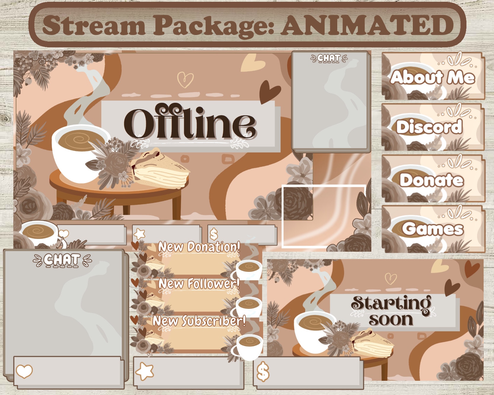 Coffee Cream Animated Stream Overlay, Cafe Dessert Theme (digital ...