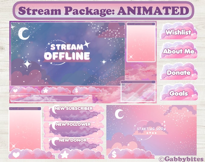 Midnight Clouds Animated Stream Overlay Package, Dark Mode (digital ...