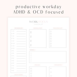 Minimalist Style, ADHD Work Checklist, Stay Focused Office Planner, To ...