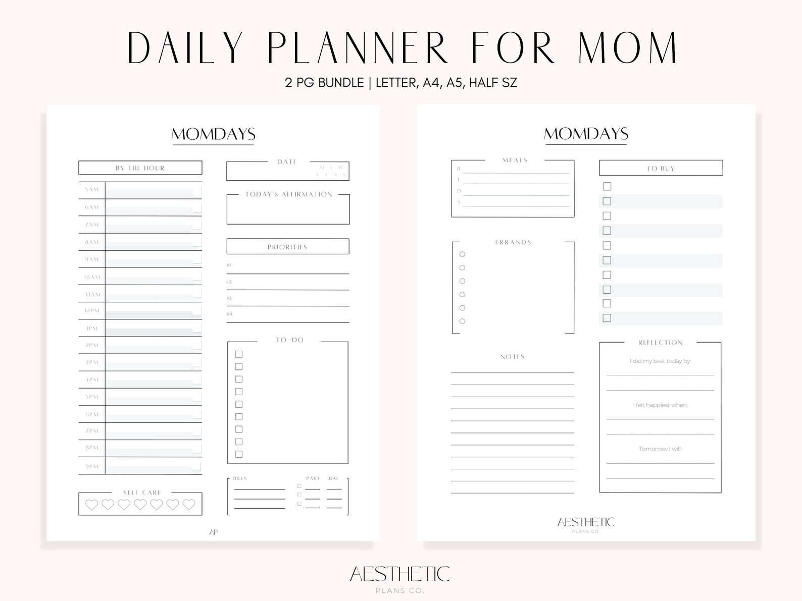 Undated Minimalist Mom Printable Daily Planner, Daily Planner Inserts ...