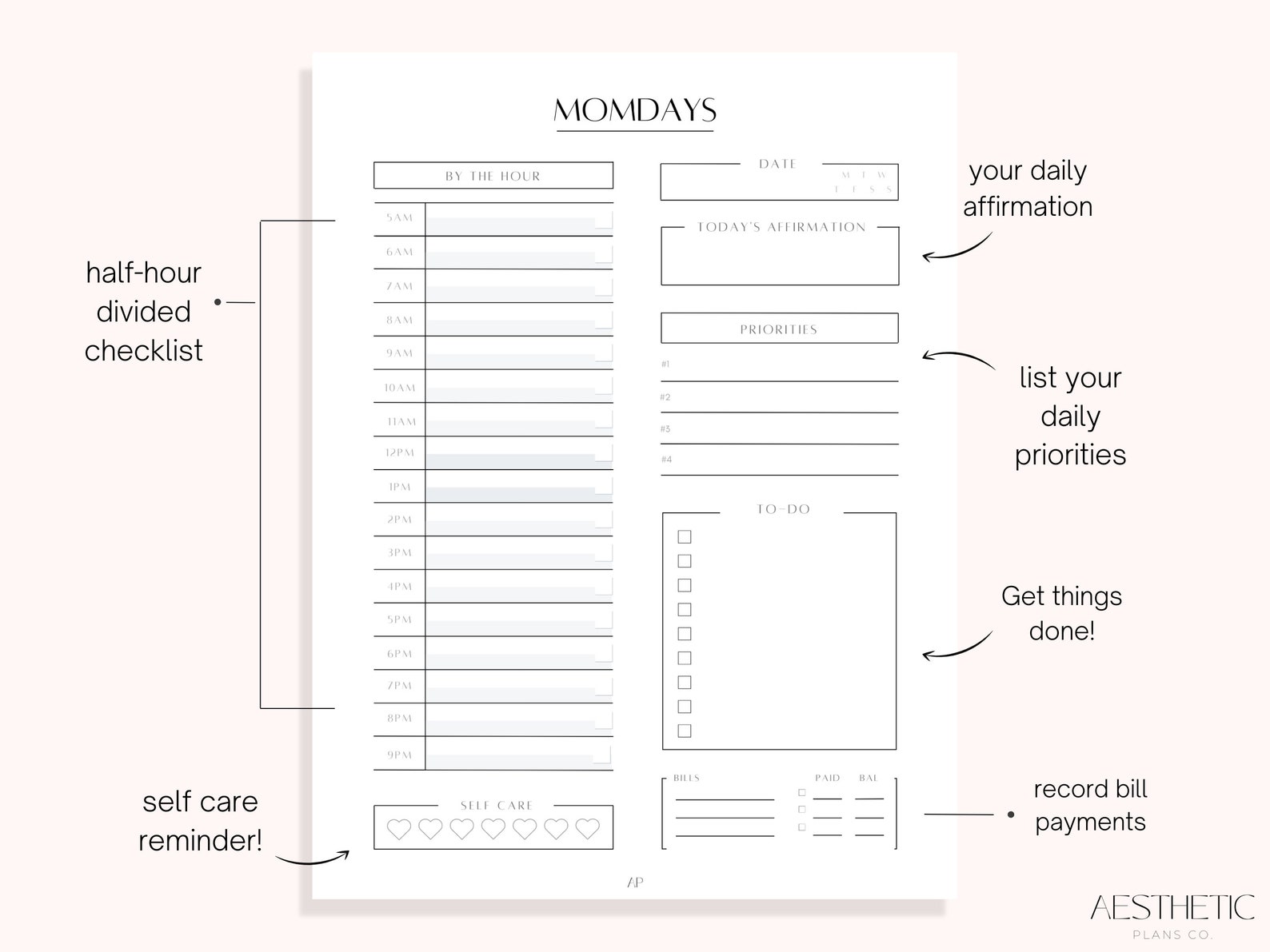 Undated Minimalist Mom Printable Daily Planner, Daily Planner Inserts ...