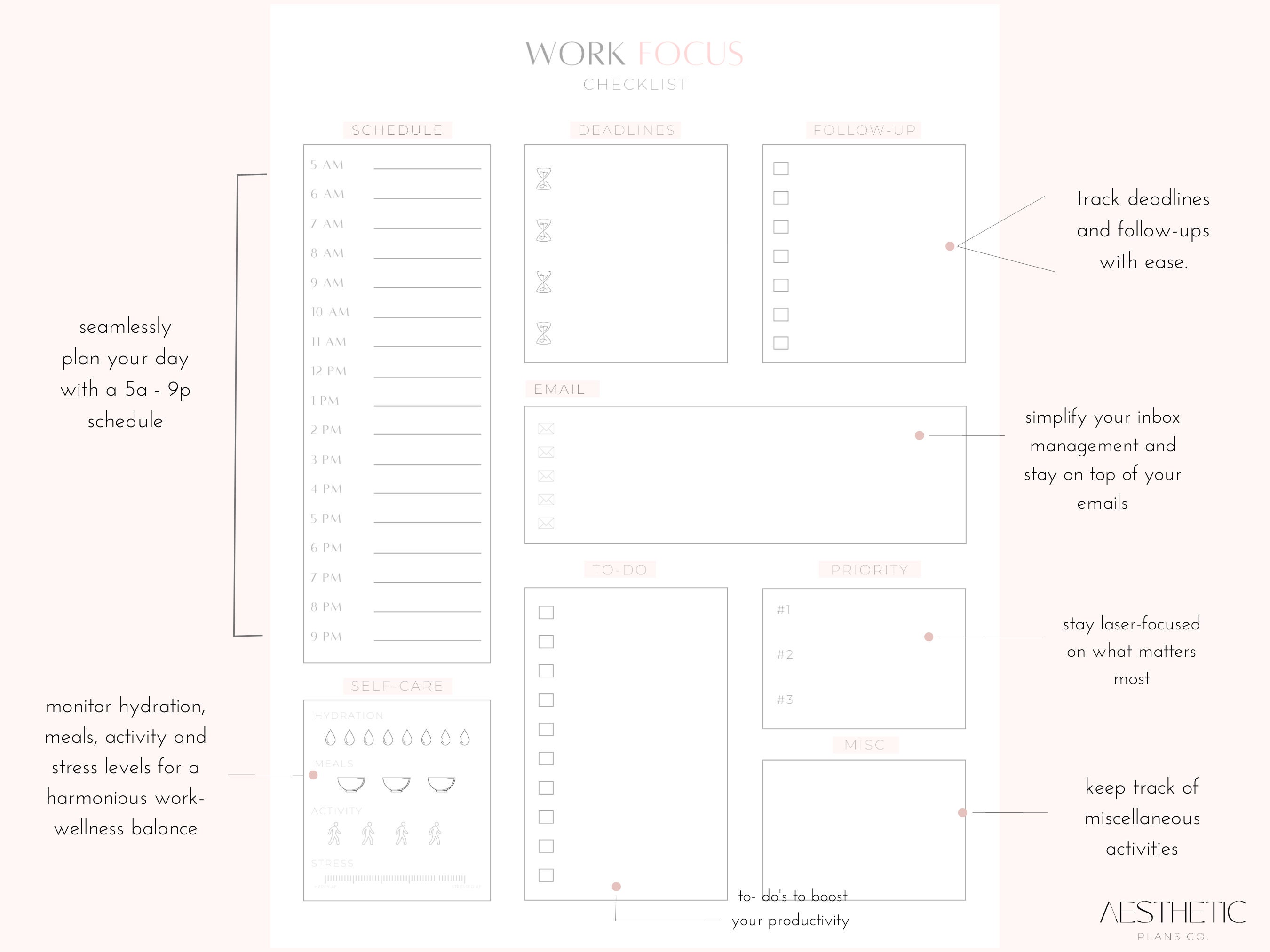 Minimalist Style, ADHD Work Checklist, Stay Focused Office Planner, To ...