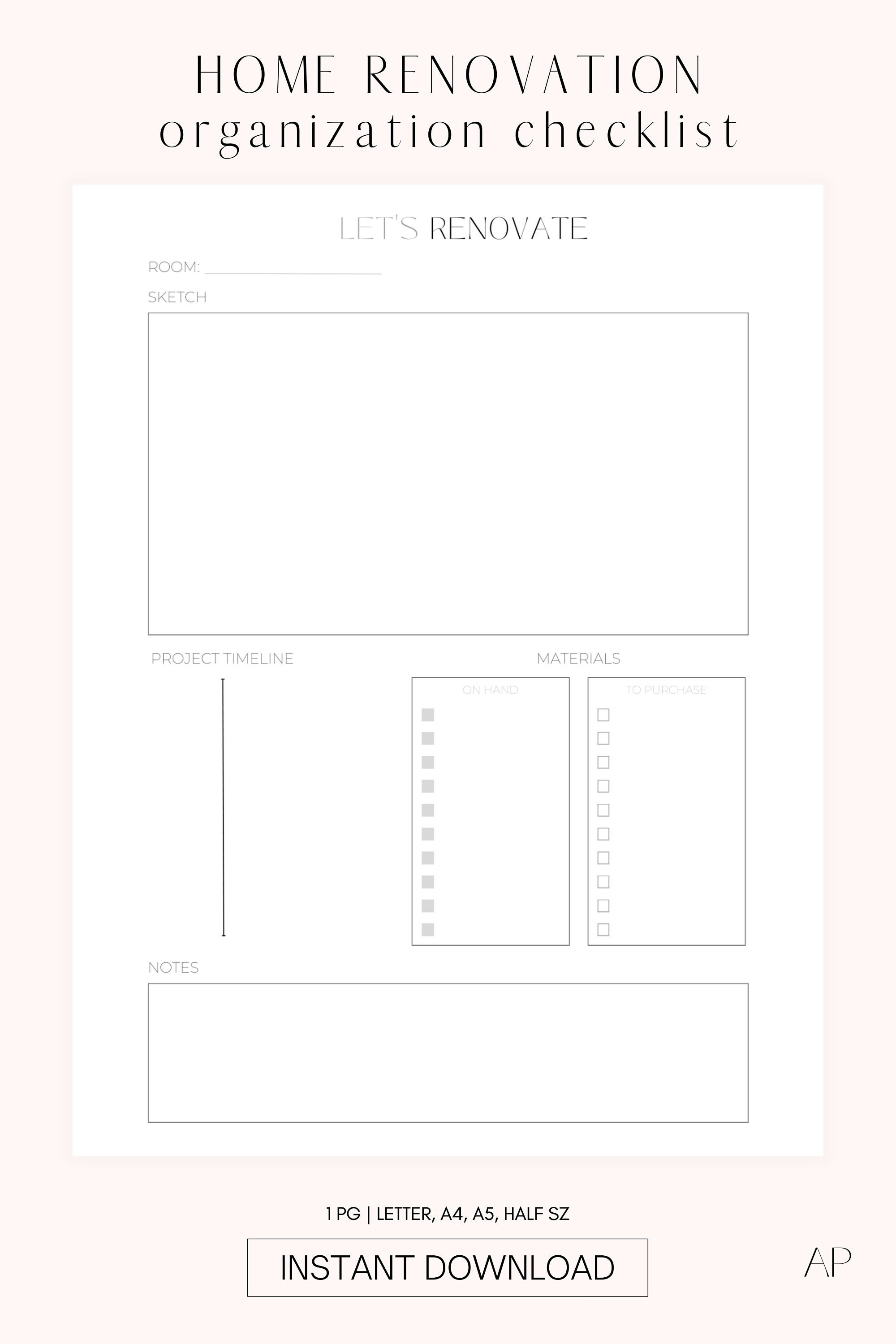 DIY Renovation To-do List, Home Renovation Organization Checklist ...