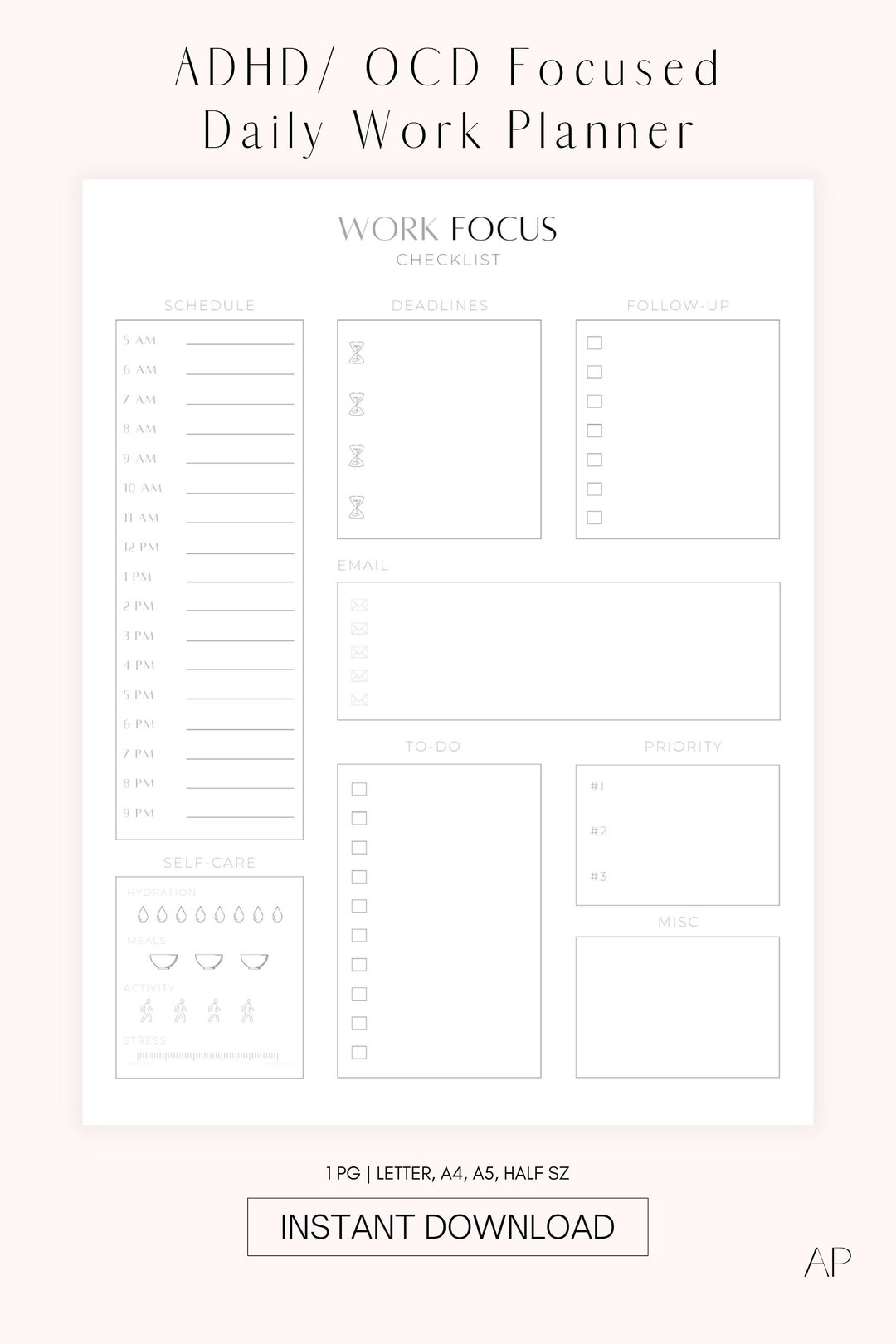 Minimalist Style Office Task Checklist, Daily Office Planner, Work ...