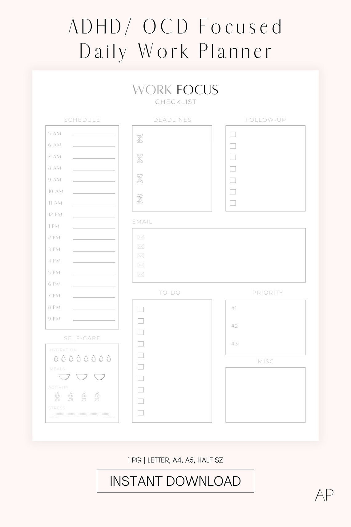 Minimalist Style Office Task Checklist, Daily Office Planner, Work ...