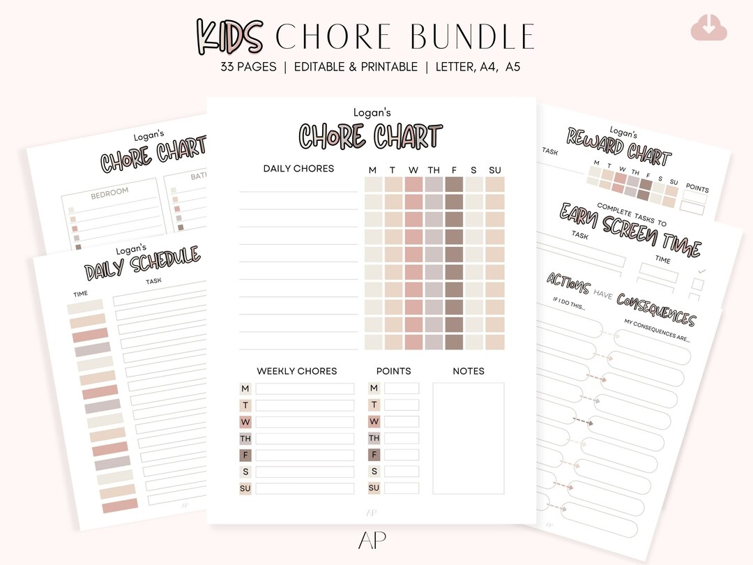 Editable Children's Cleaning Planner, Kids Chore Chart, Daily Weekly ...