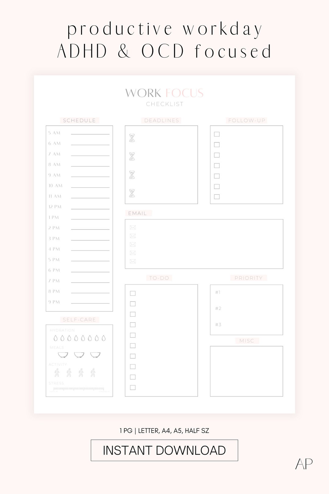 Minimalist Style, ADHD Work Checklist, Stay Focused Office Planner, To ...