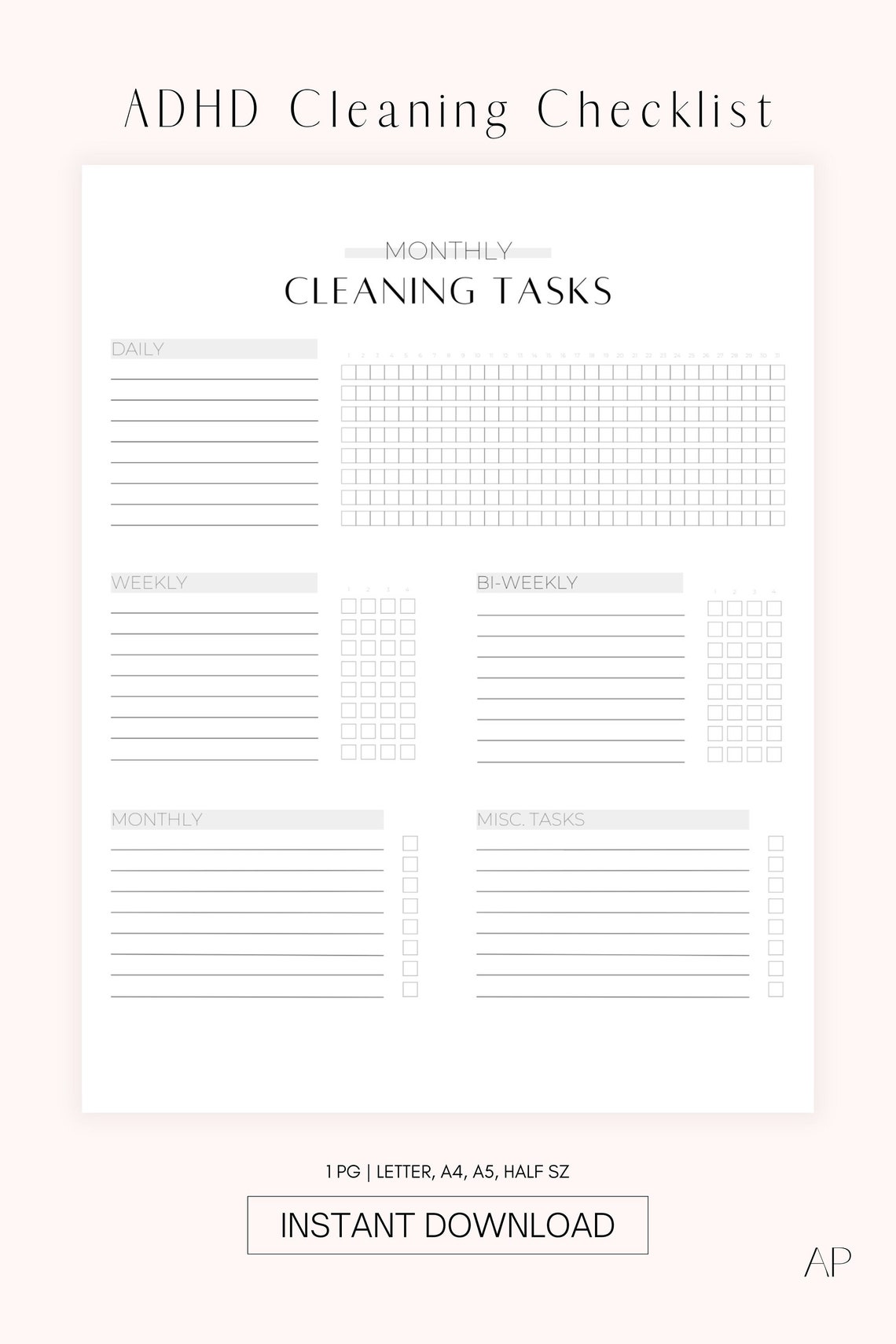 ADHD Planner Monthly Cleaning Checklist Cleaning Printable - Etsy