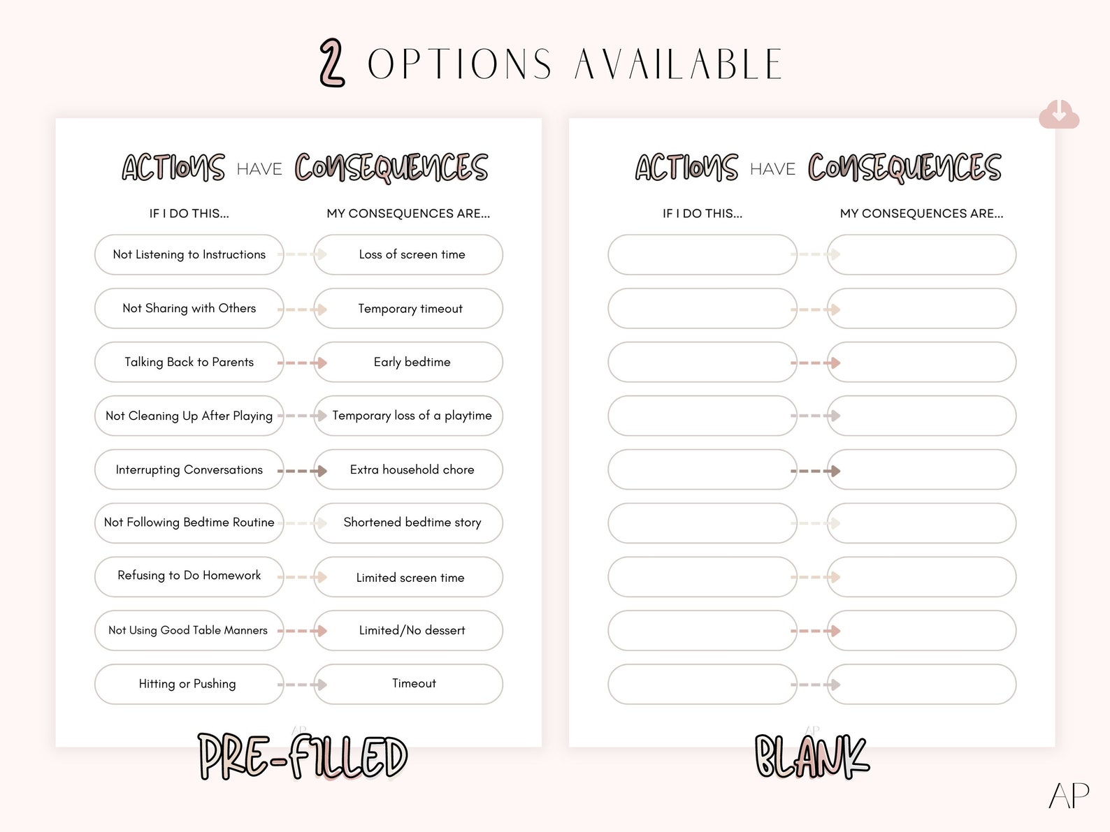 Editable Behavioral Action and Consequence Chart, Behavior Chart, Kids ...