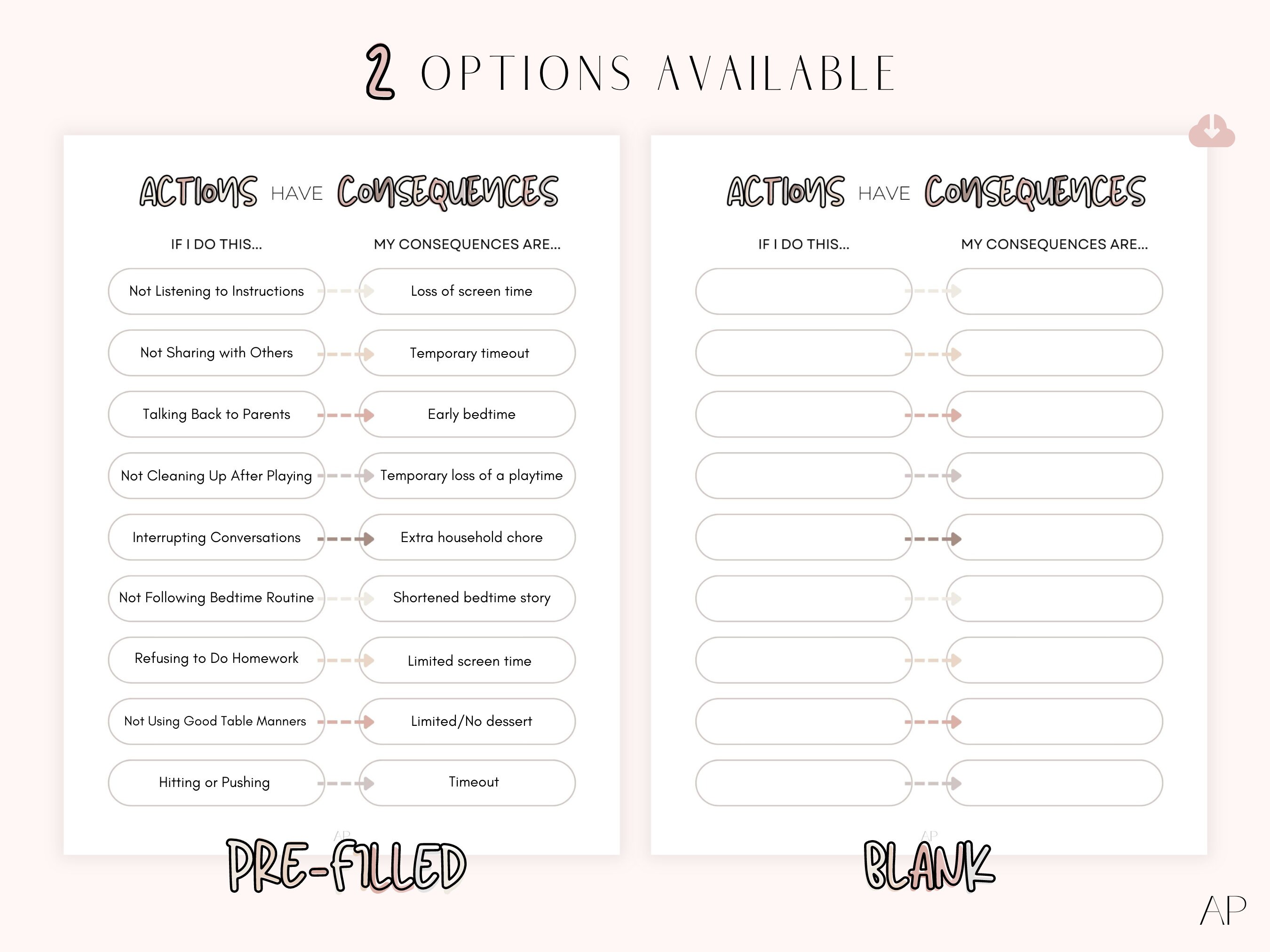 Editable Behavioral Action and Consequence Chart, Behavior Chart, Kids ...