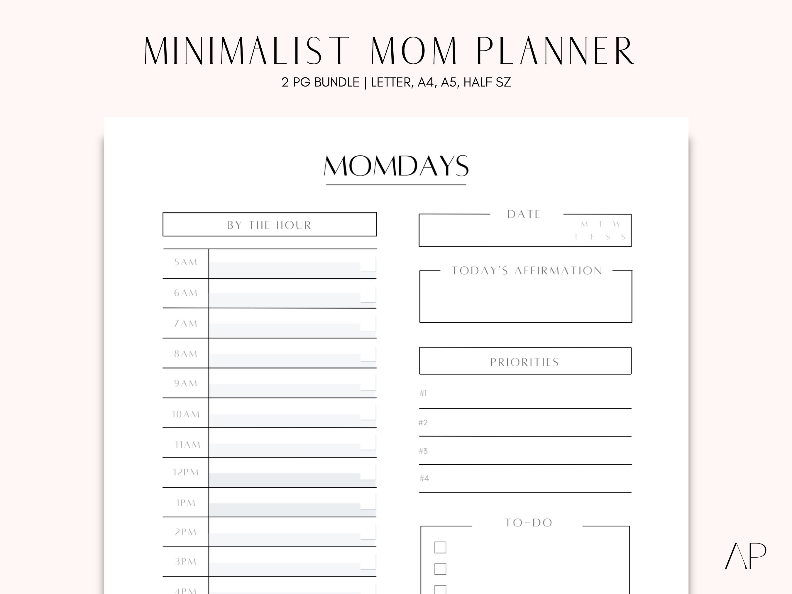 Undated Minimalist Mom Printable Daily Planner, Daily Planner Inserts ...