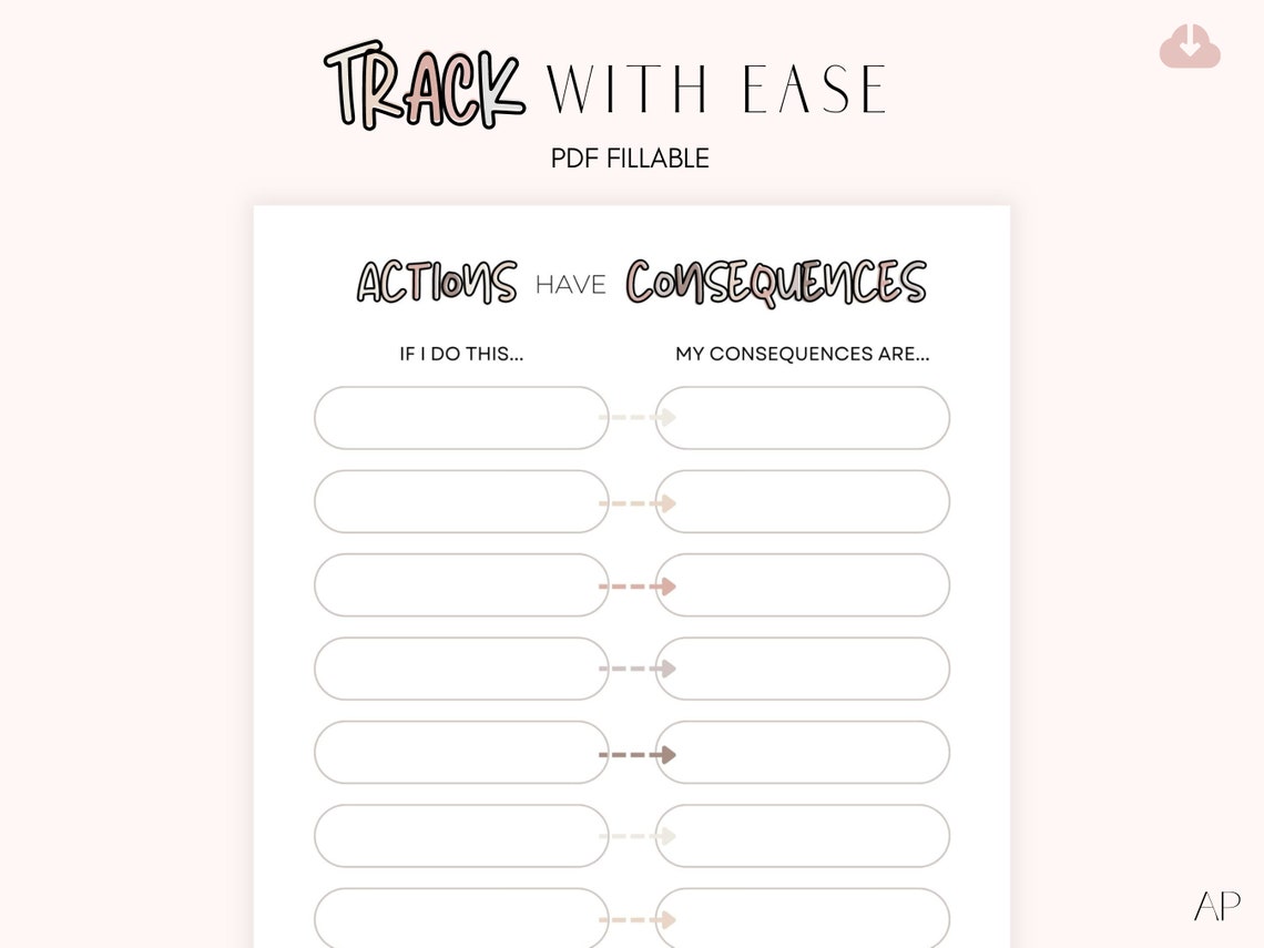 Editable Behavioral Action and Consequence Chart, Behavior Chart, Kids ...