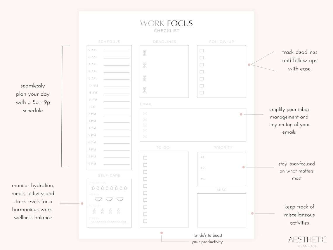 Minimalist Style Office Task Checklist, Daily Office Planner, Work ...