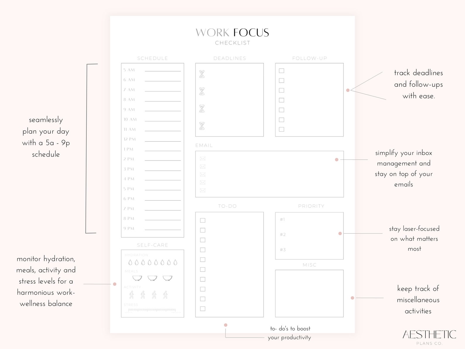 Minimalist Style Office Task Checklist, Daily Office Planner, Work ...