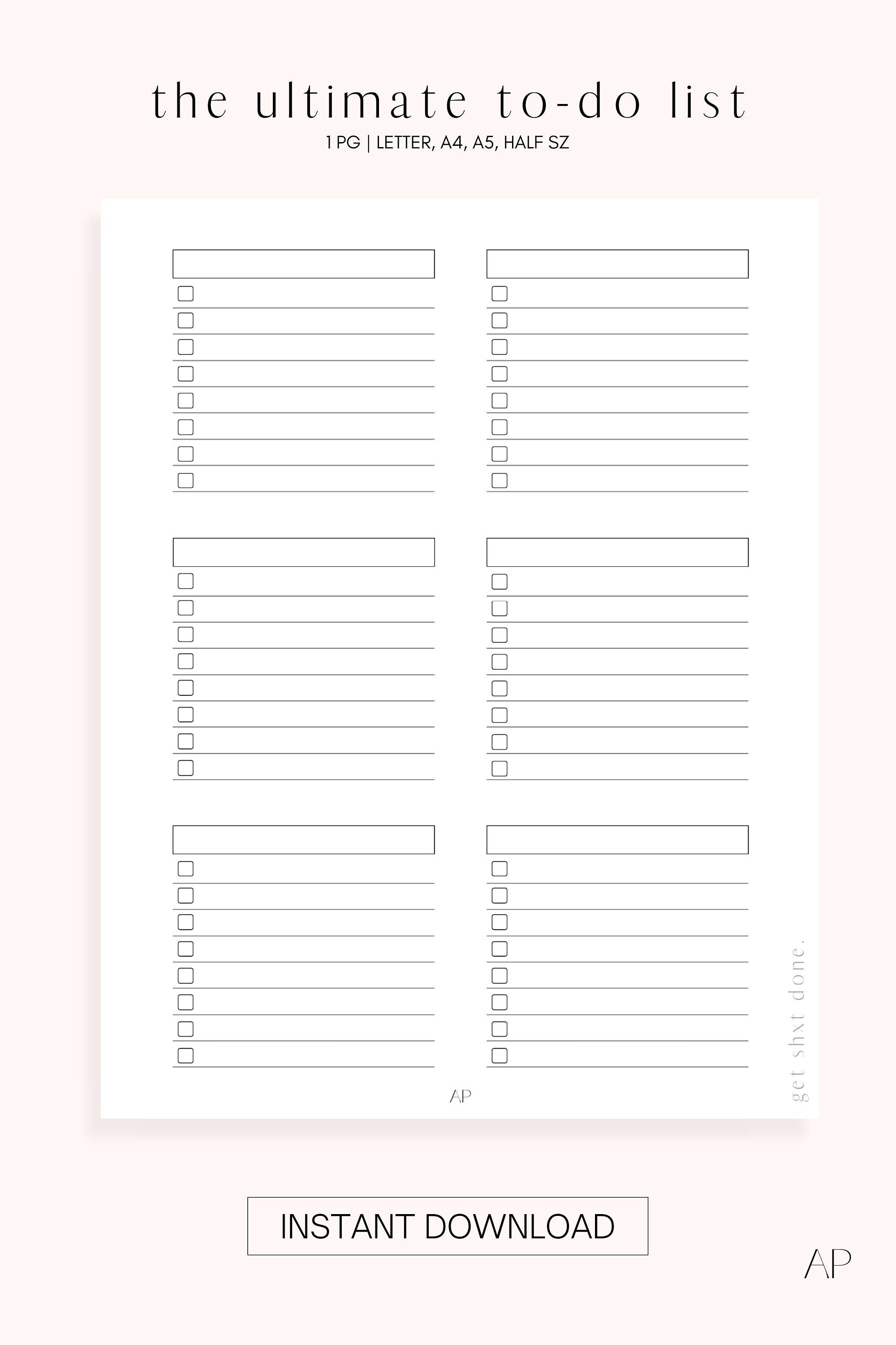 The Ultimate To-do Checklist, Printable Checklist, Productivity Planner ...