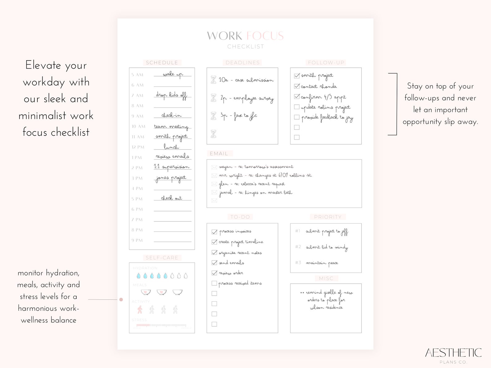 Minimalist Style Office Task Checklist, Daily Office Planner, Work ...