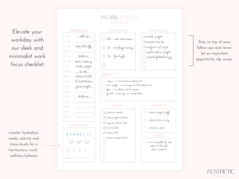 Minimalist Style Office Task Checklist, Daily Office Planner, Work ...