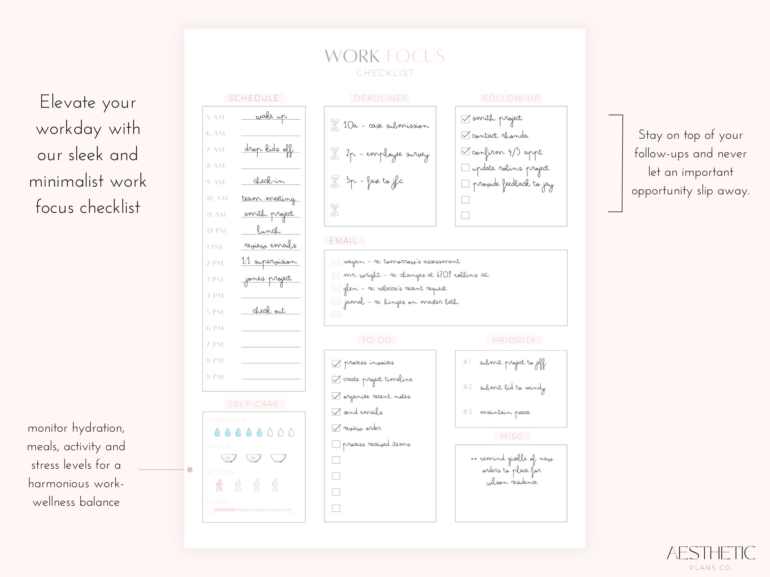Minimalist Style Office Task Checklist, Daily Office Planner, Work ...