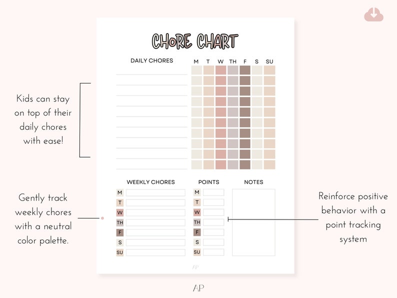 Kids Daily Chore Tracker Chart, Children's Responsibility Chart, Chore ...