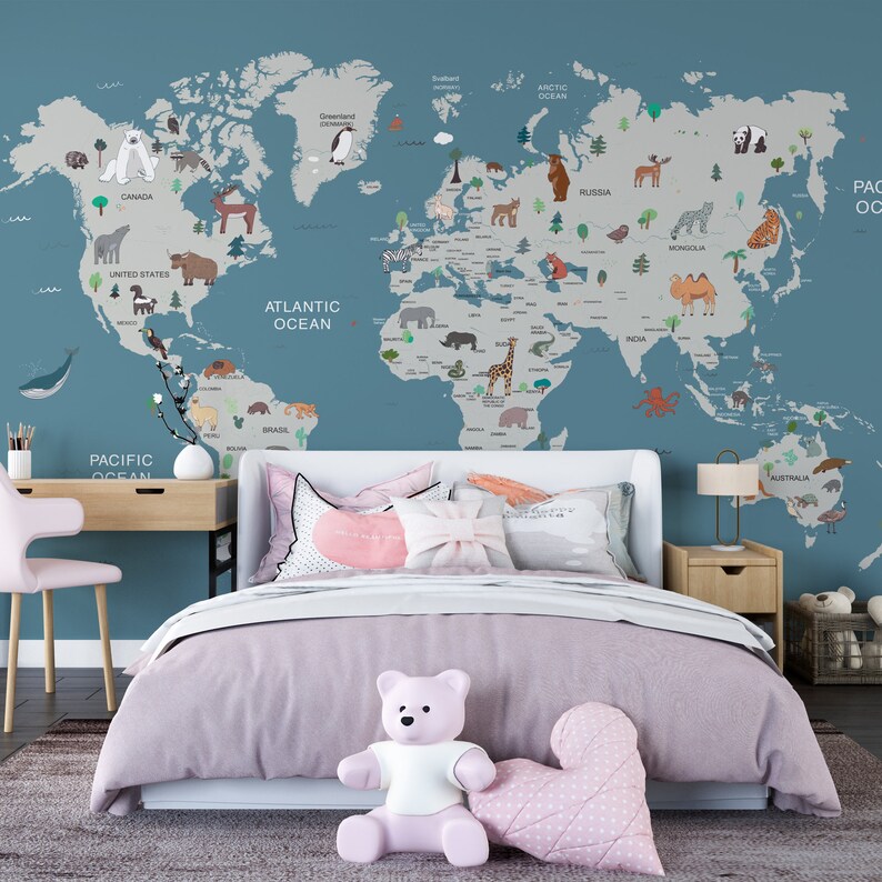 World Map Kids Wallpaper Nursery Wallpaper Wallpaper for - Etsy
