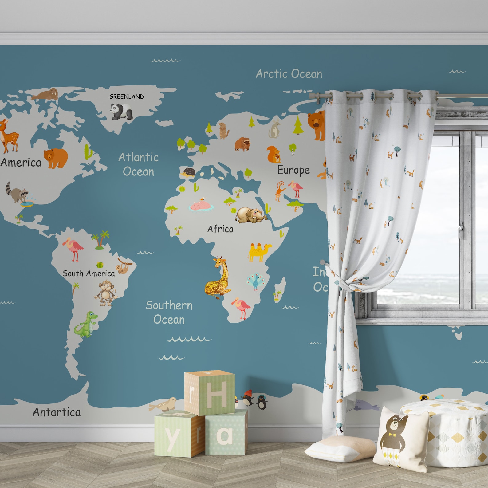 Kids Map Wallpaper Peel and Stick World Map Wall Mural - Etsy