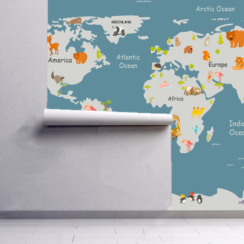 Kids Map Wallpaper Peel and Stick World Map Wall Mural - Etsy