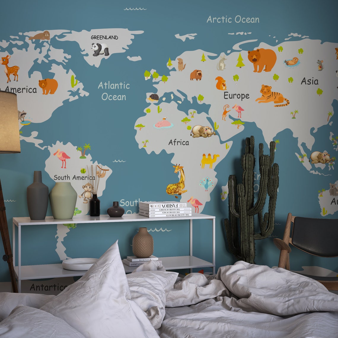 Kids Map Wallpaper Peel and Stick World Map Wall Mural - Etsy