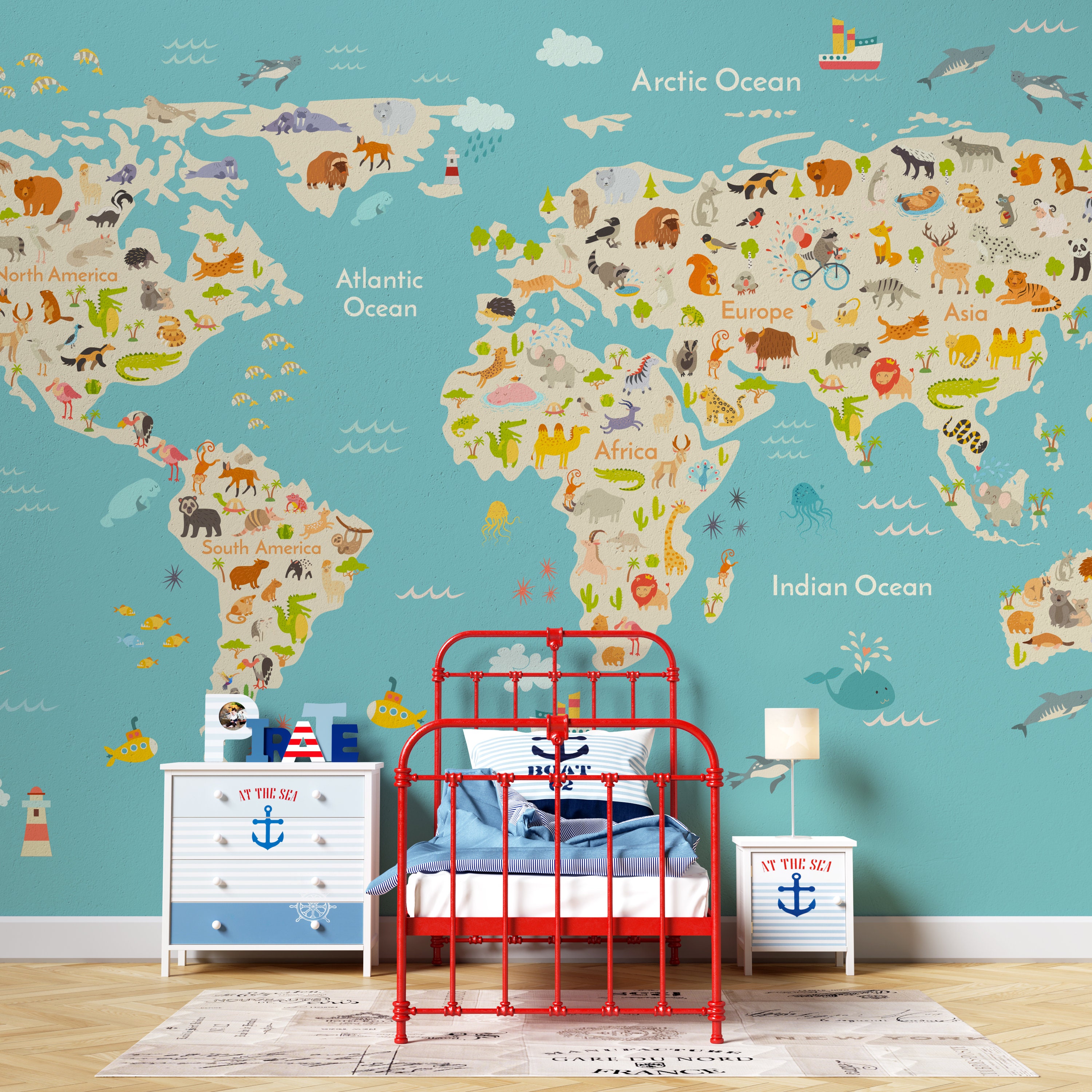 Kids Map Wallpaper World Map Map of the World for Kids Room - Etsy UK