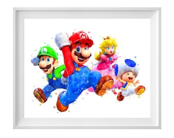 Super Mario Art Print Super Mario Poster Watercolor Gaming Printable ...