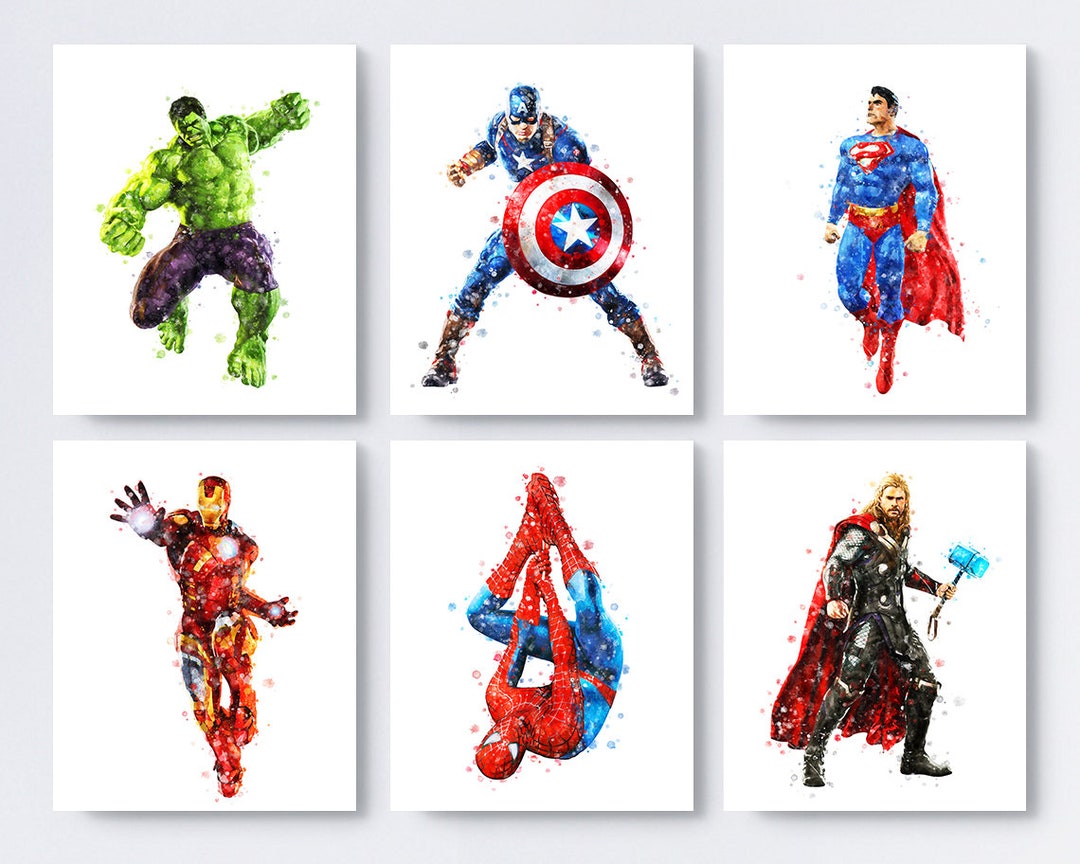 Superhero Art Print Set of 6 Superhero Avengers Printable Superhero ...