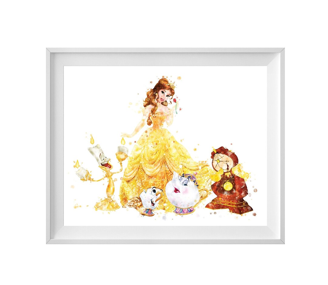 Belle Prints Beauty and the Beast Cogsworth Watercolor Lumiere ...