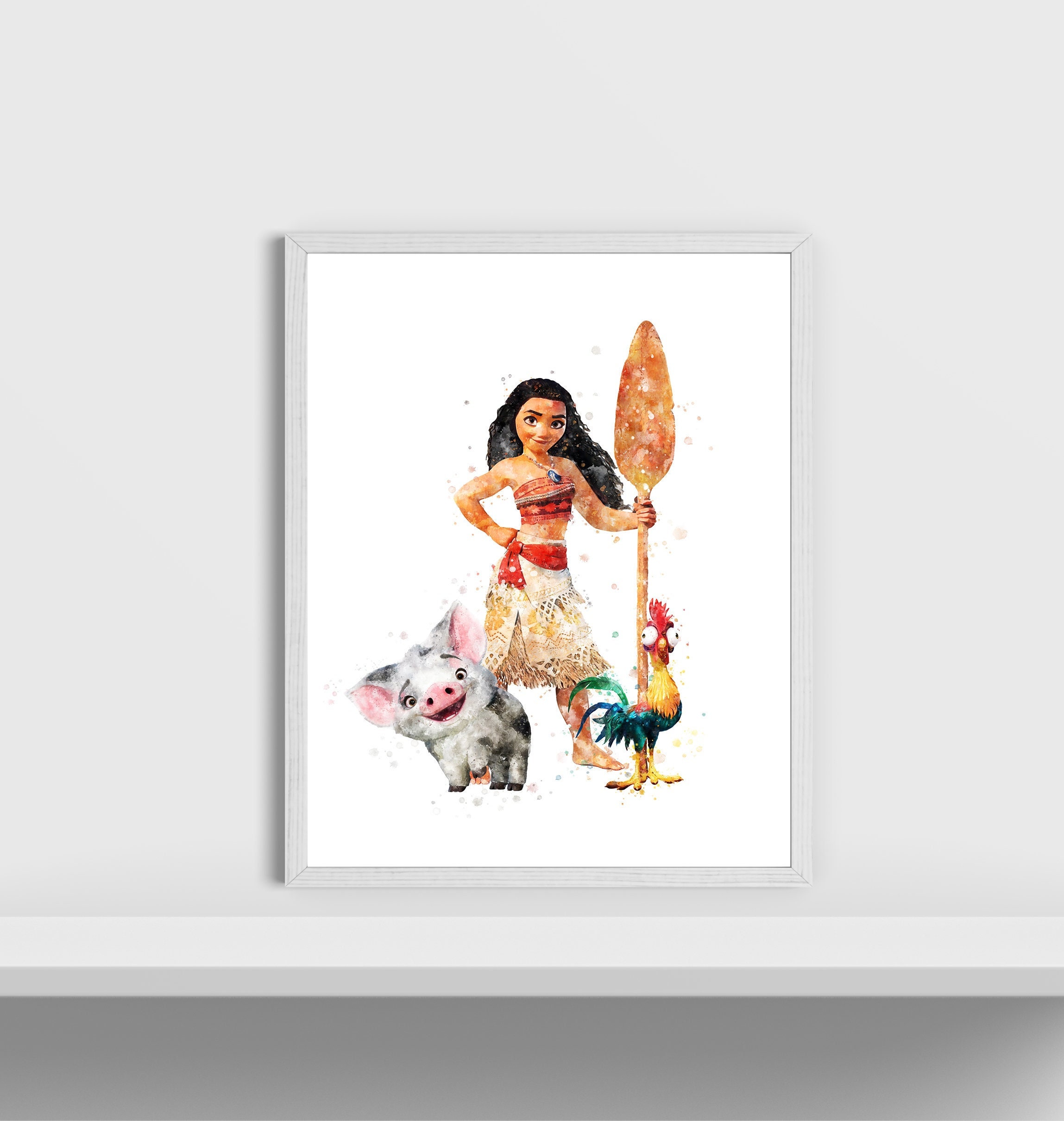Princess Moana Art Print Hei Hei Pua Watercolor Artwork Moana and Hei ...