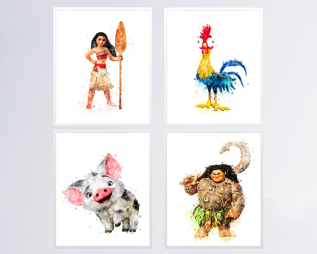 Princess Moana Print Maui Moana Pua Hei Hei Watercolor Printable ...