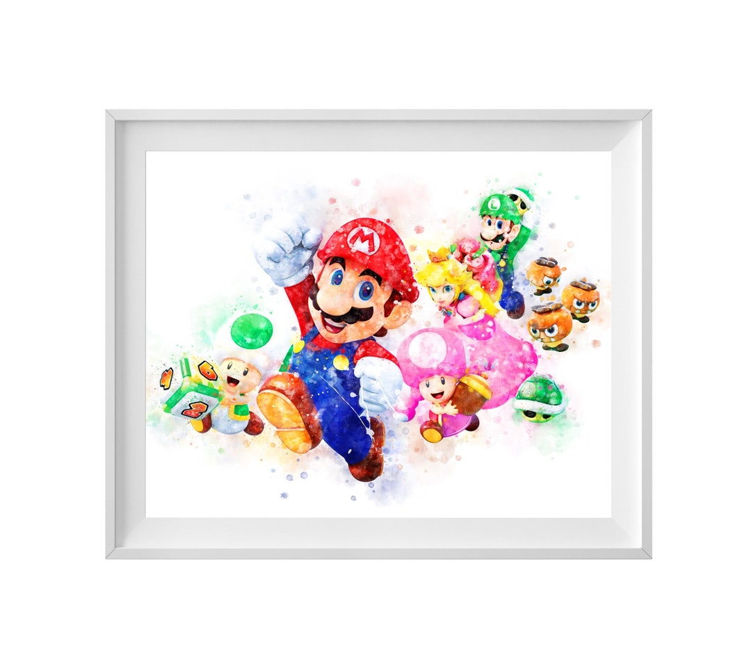 Super Mario Art Print Luigi Printable Princess Peach Watercolor Super Mario Poster Games Print ...